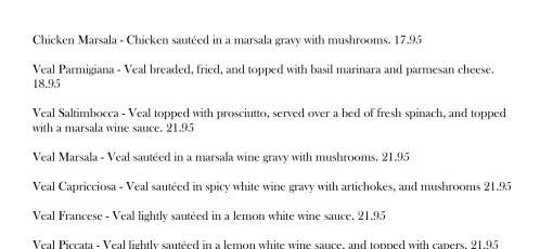 Menu for Villa Palma Ristorante in Indialantic, FL | Sirved