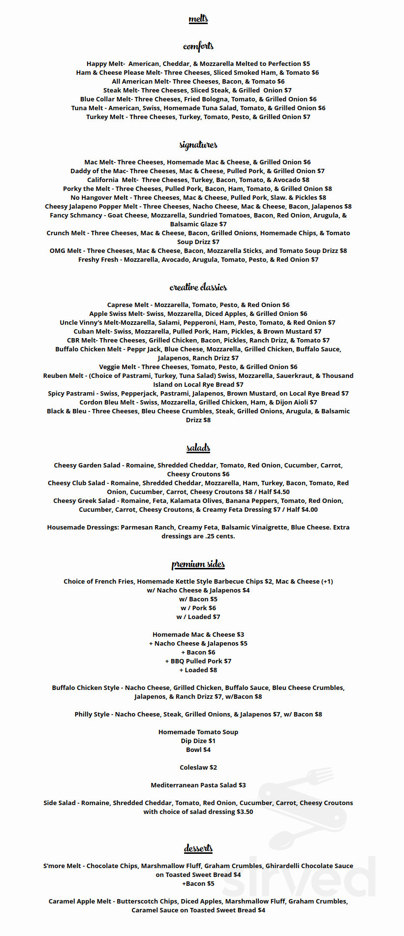 Menu for The Happy Grilled Cheese in Jacksonville, FL | Sirved