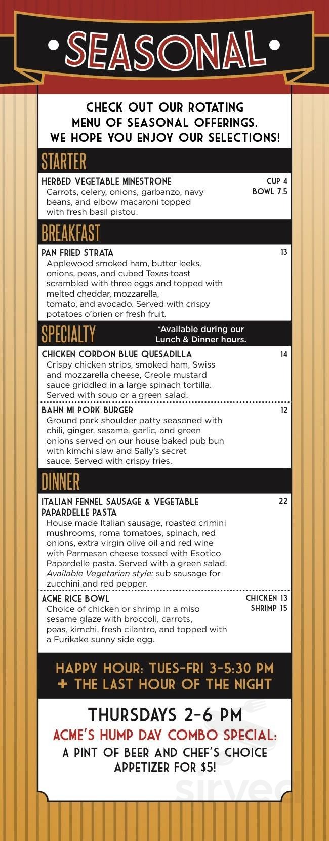 ACME Cafe menu in Salem, Oregon, USA