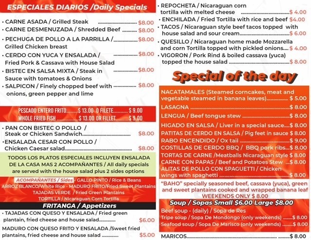 La Parrilla Fritanga menu in Plantation, Florida, USA