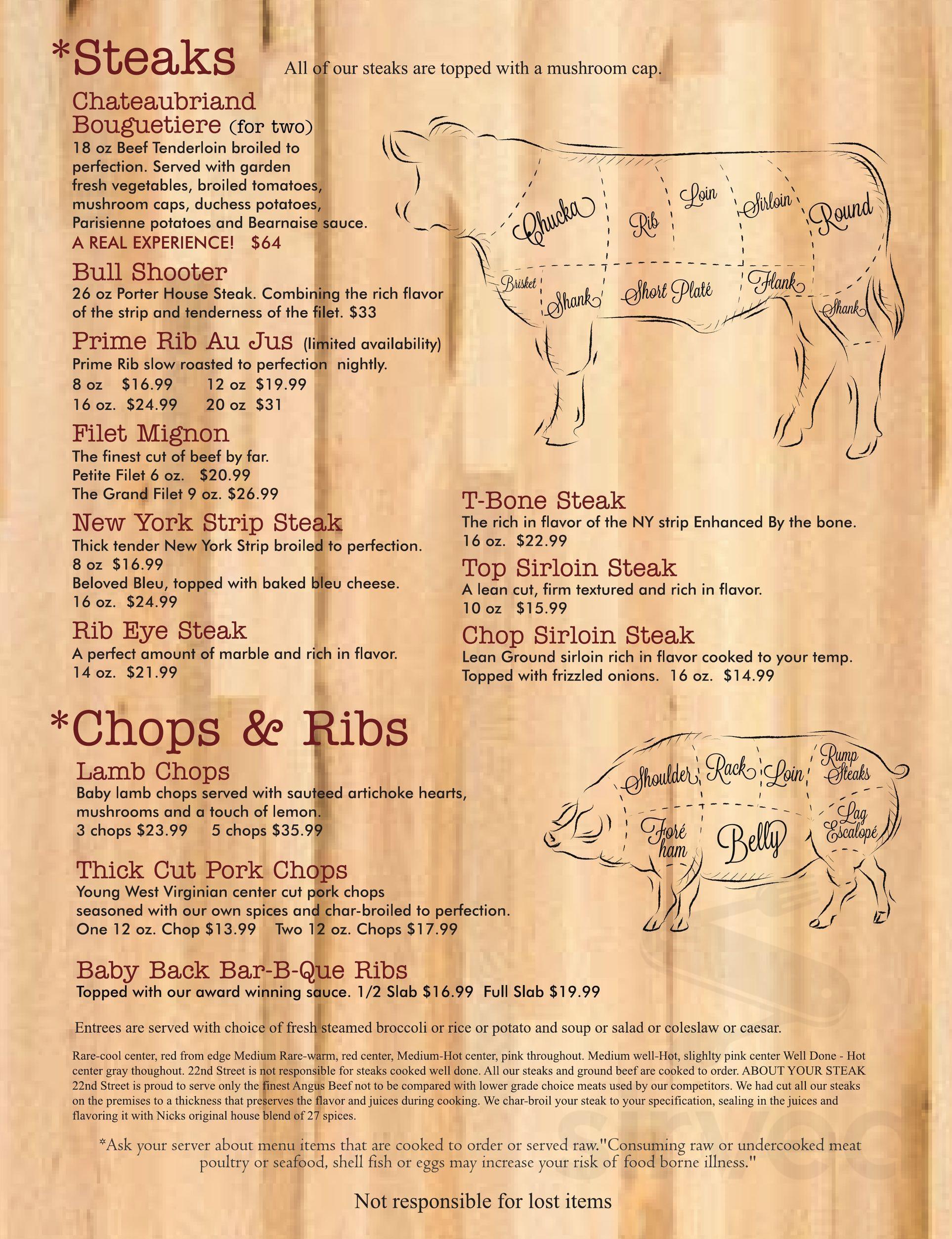 Steakhouse 22 menu in Shelby Township, Michigan, USA