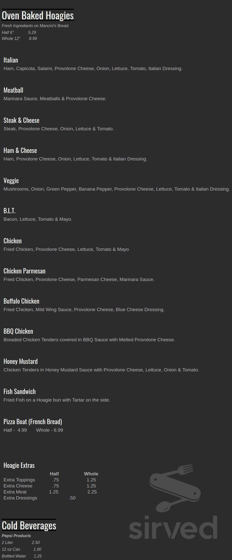 Menu - Coraopolis PA's Zuko's Pizza | Sirved