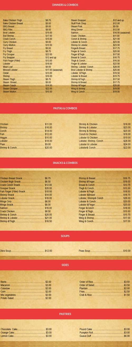 D & C Takeaway menu in Boyd Rd, Nassau, Bahamas