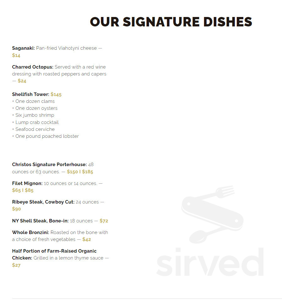 Christos Steak House menu in Queens, New York, USA