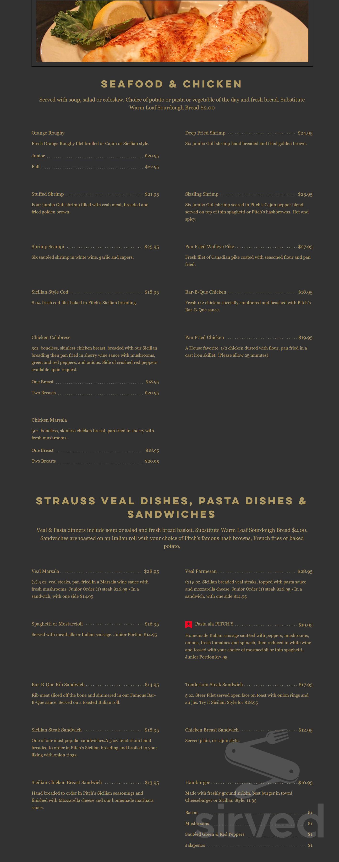 Menu for Pitch's Lounge & Restaurant in Milwaukee, WI | Sirved