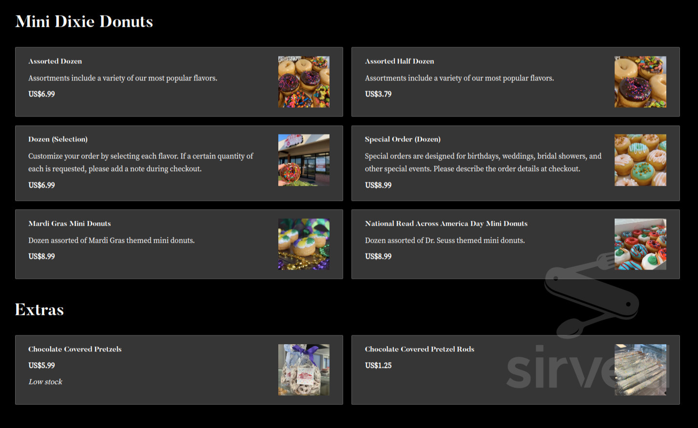 Mini Dixie Donuts menu in Warner Robins, Georgia, USA