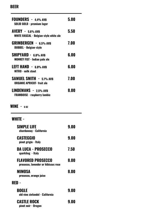 Opera House Coffee menu in Durant, Oklahoma, USA