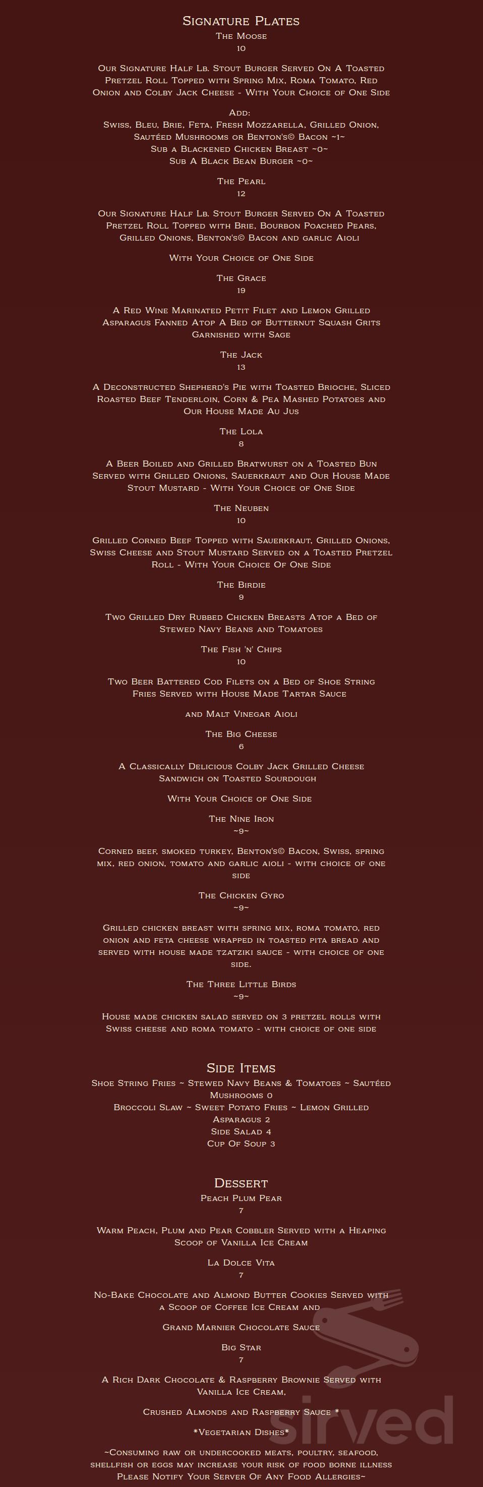 Father Tom's Pub menu in Cookeville, Tennessee, USA