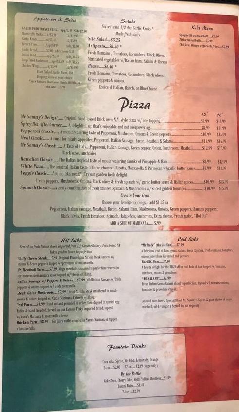 Mr Sammy's NY Style Pizza Bistro & Italian Cuisine menu in Lake Placid ...