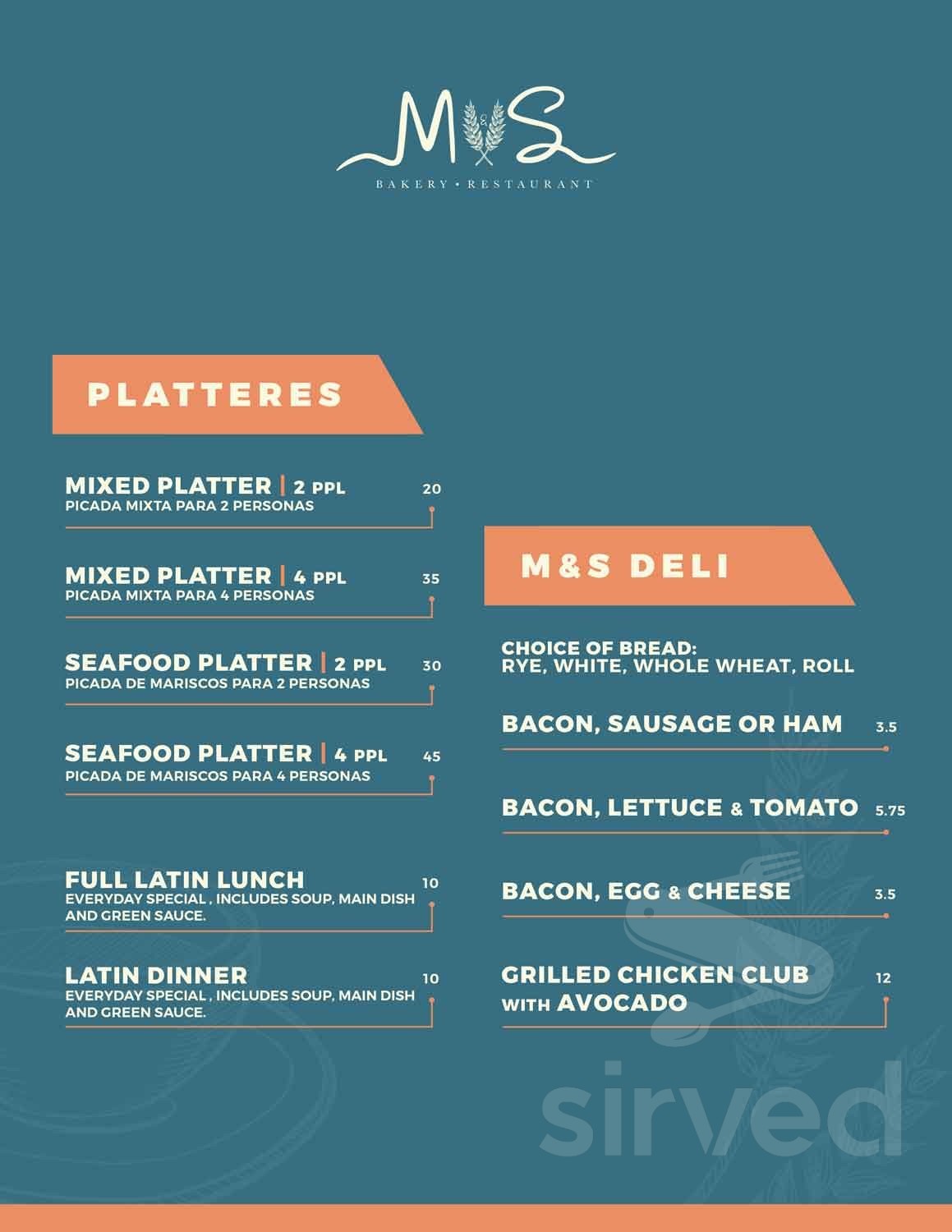 M&S menu in Queens, New York, USA