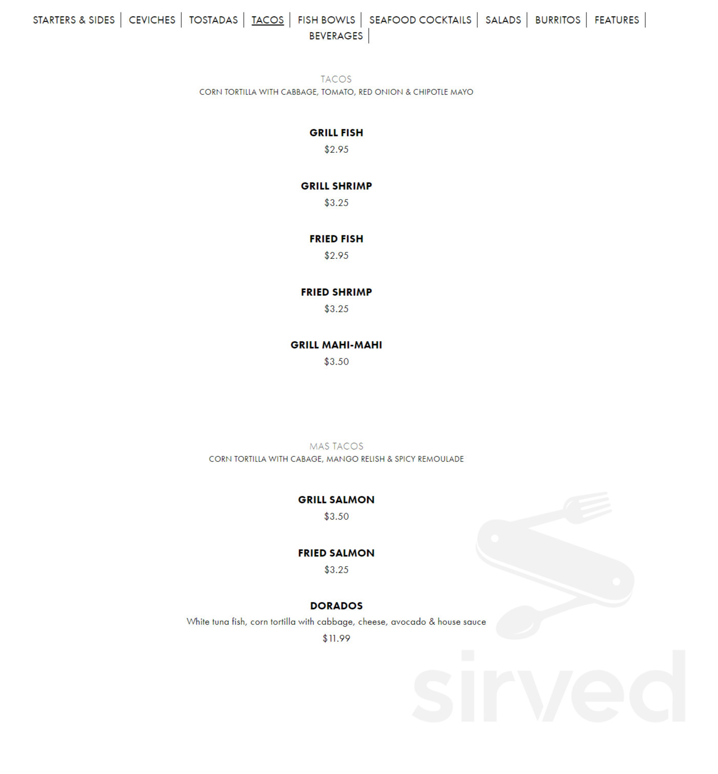 Grand Fish Tacos & Ceviche menus in Gardena, California, United States