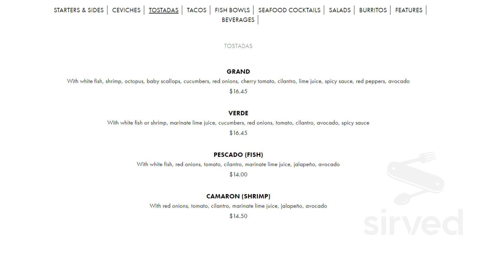 Grand Fish Tacos & Ceviche menus in Gardena, California, United States