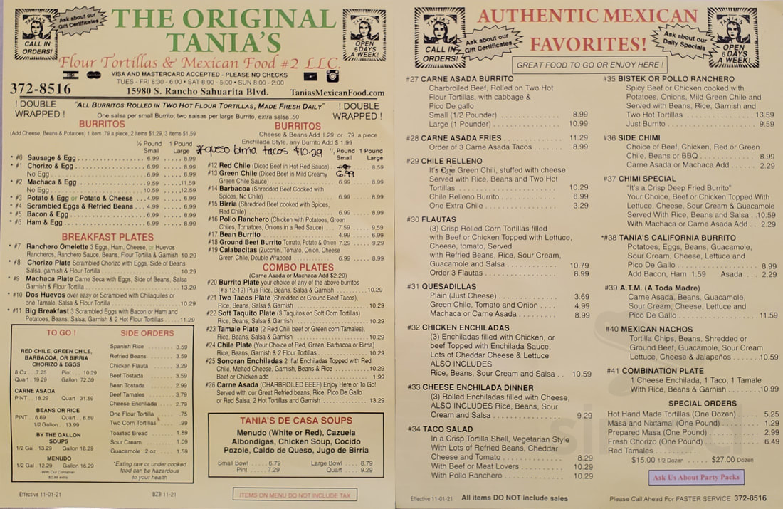 Tania's Mexican Food menus in Sahuarita, Arizona, United States