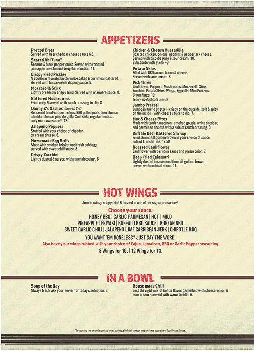 Danny Z's Grub & Pub menu in Munster, Indiana, USA