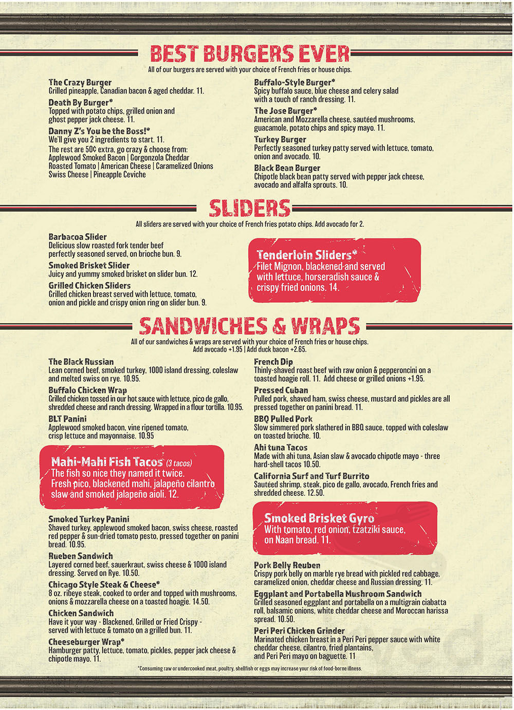 Danny Z's Grub & Pub menu in Munster, Indiana, USA