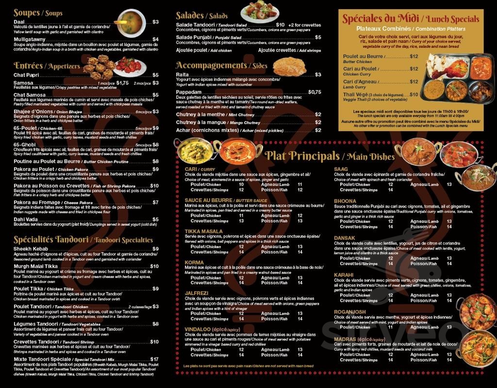 Namaste Inde menu in Verdun, Quebec H4G 1W2, Canada