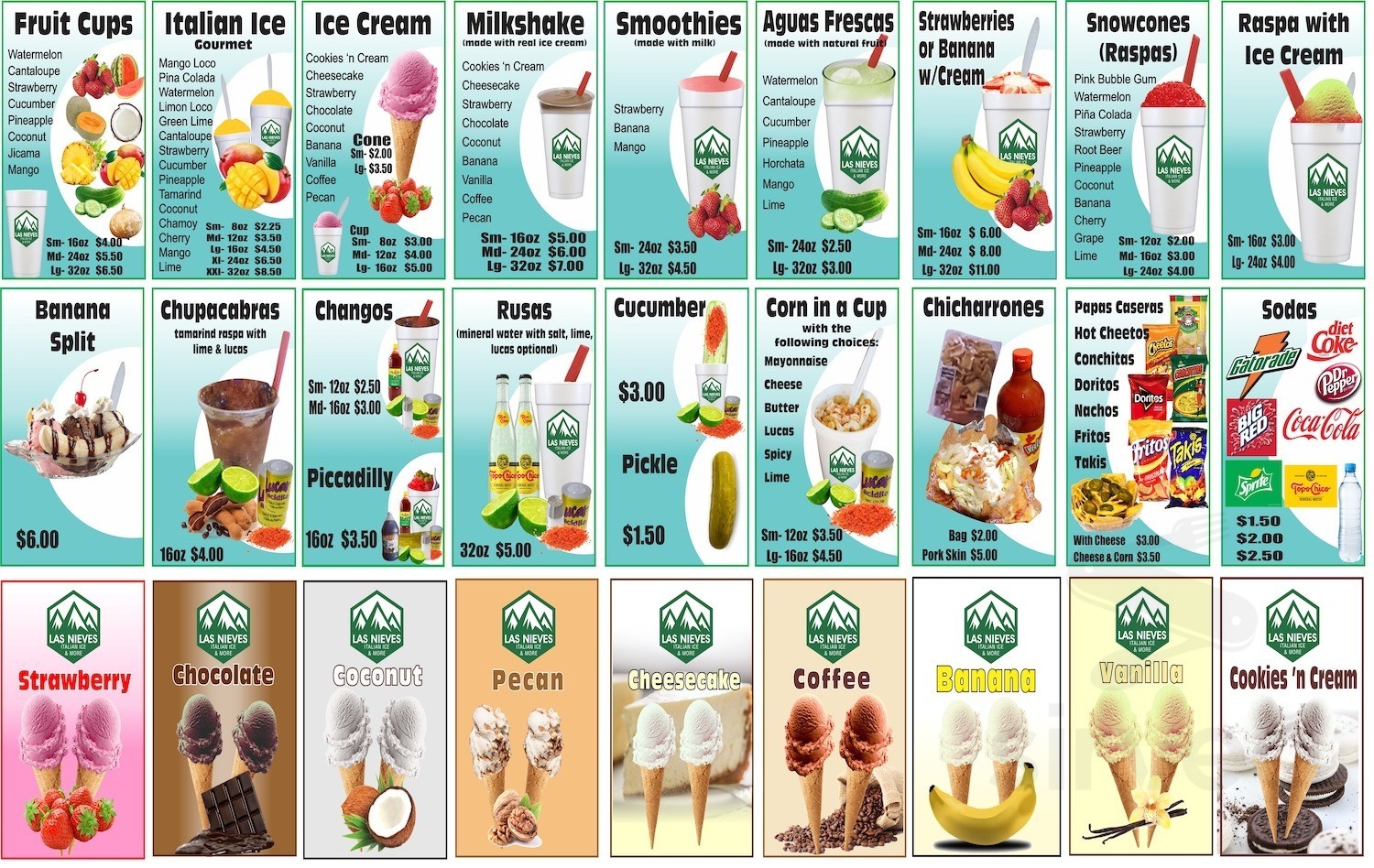 Las Nieves Fruit Cups & More menu in San Antonio, Texas, USA