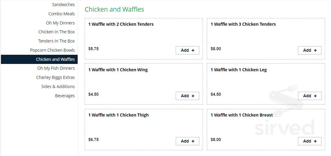 Charley Biggs' Chicken menu in Oshkosh, Wisconsin, USA