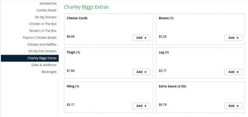 Charley Biggs' Chicken menu in Oshkosh, Wisconsin, USA