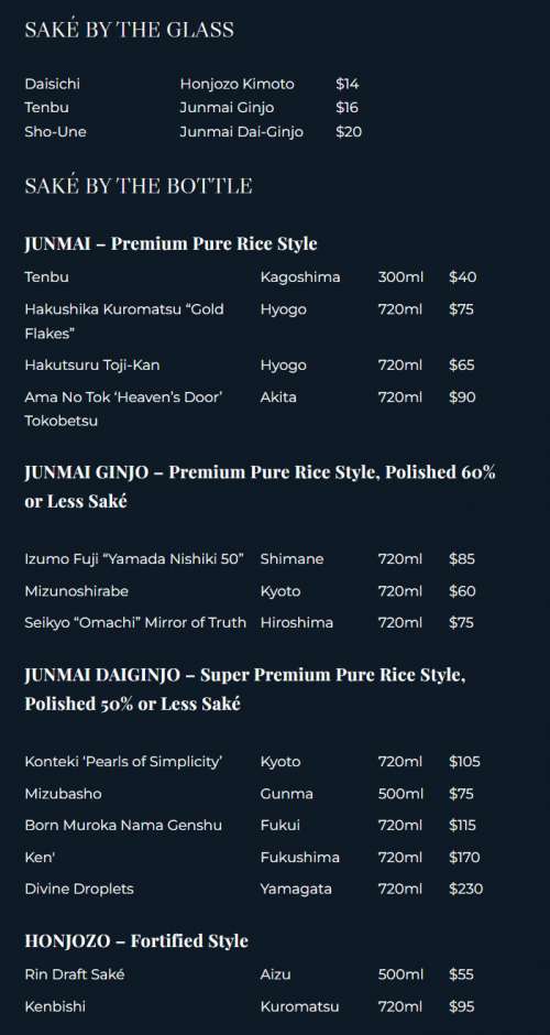 KOMO menu in Chicago, Illinois, USA