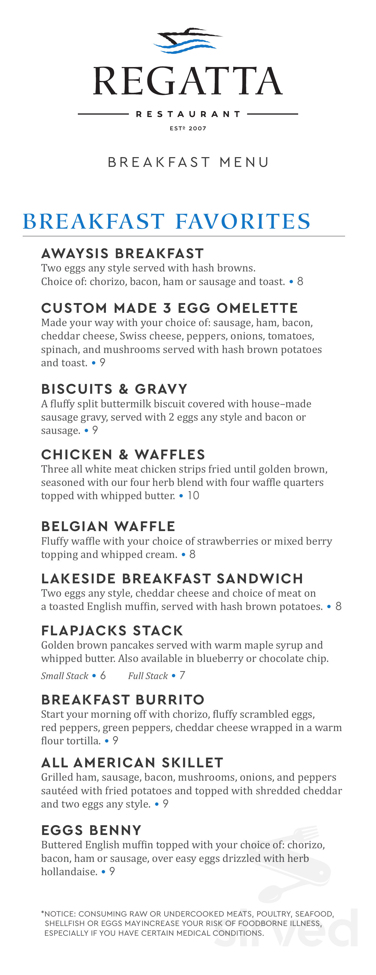 Regatta Grille menu in Storm Lake, Iowa, USA