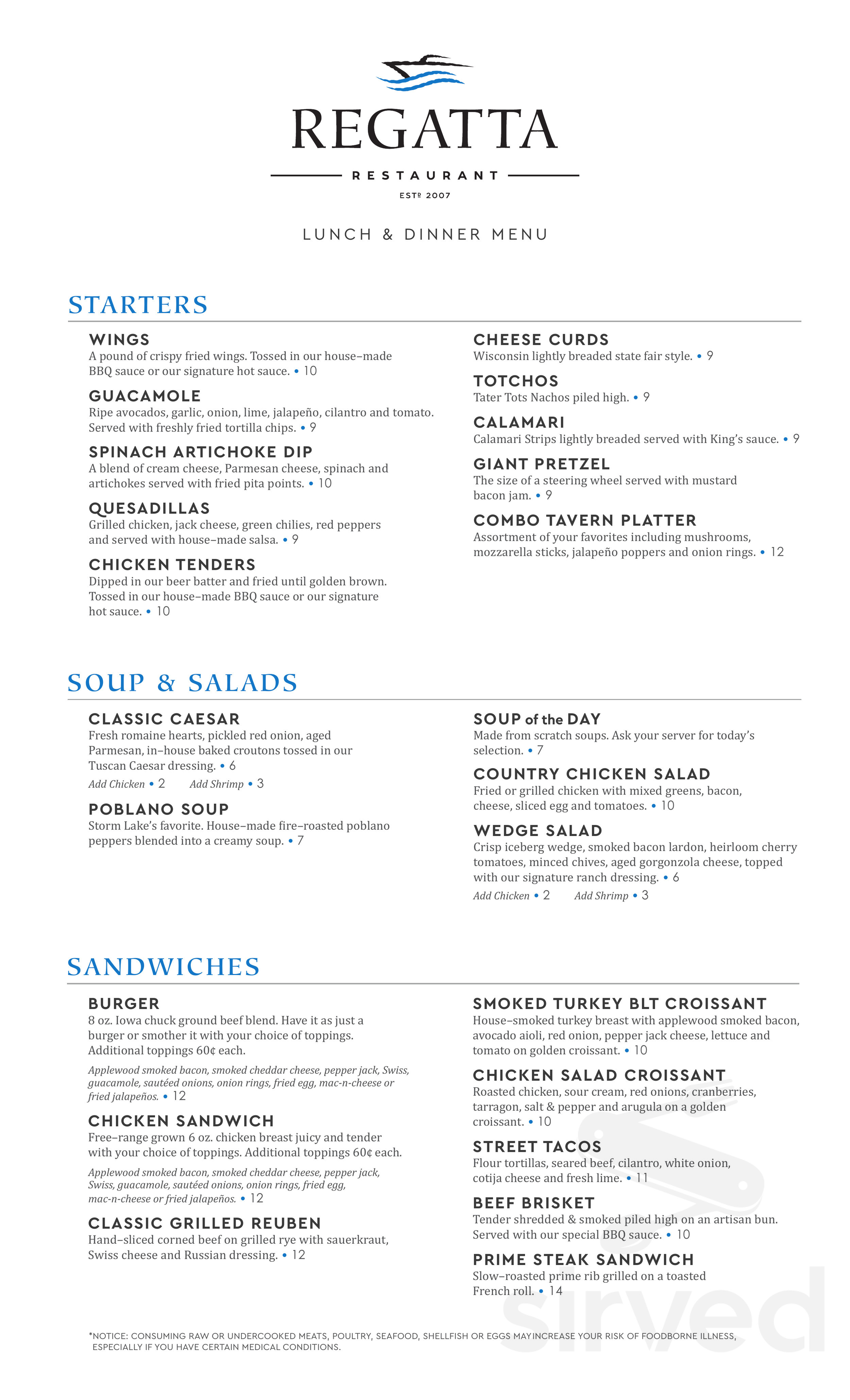 Regatta Grille menu in Storm Lake, Iowa, USA