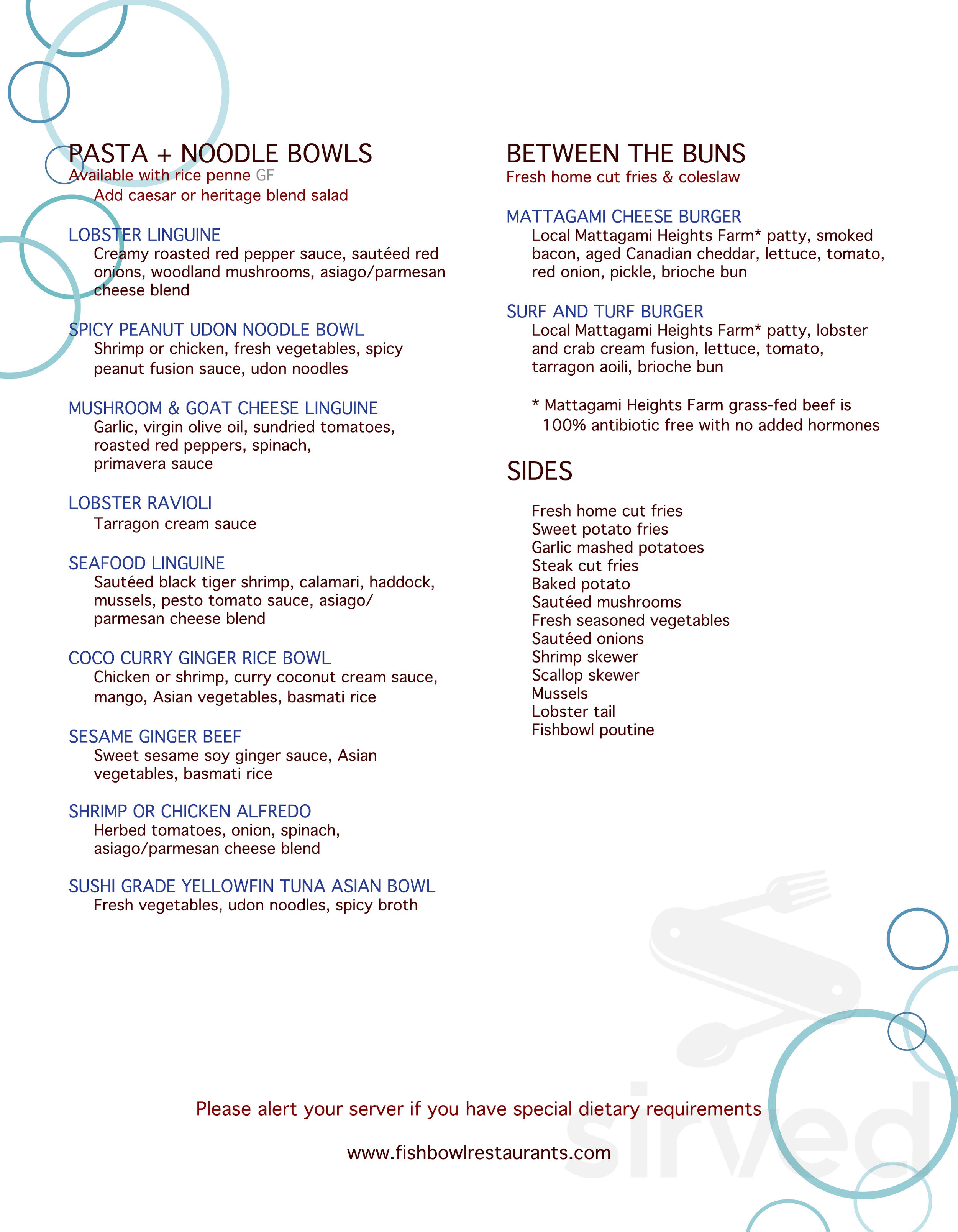Fishbowl Restaurant menus in Timmins, Ontario, Canada