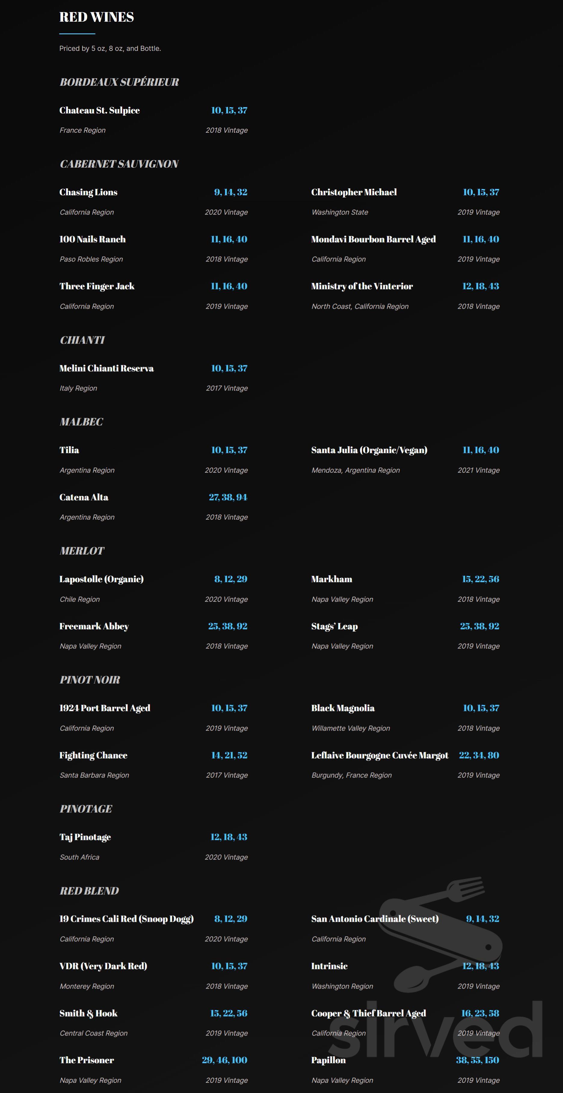 The Shaker and Vine menu in Schenectady, New York, USA