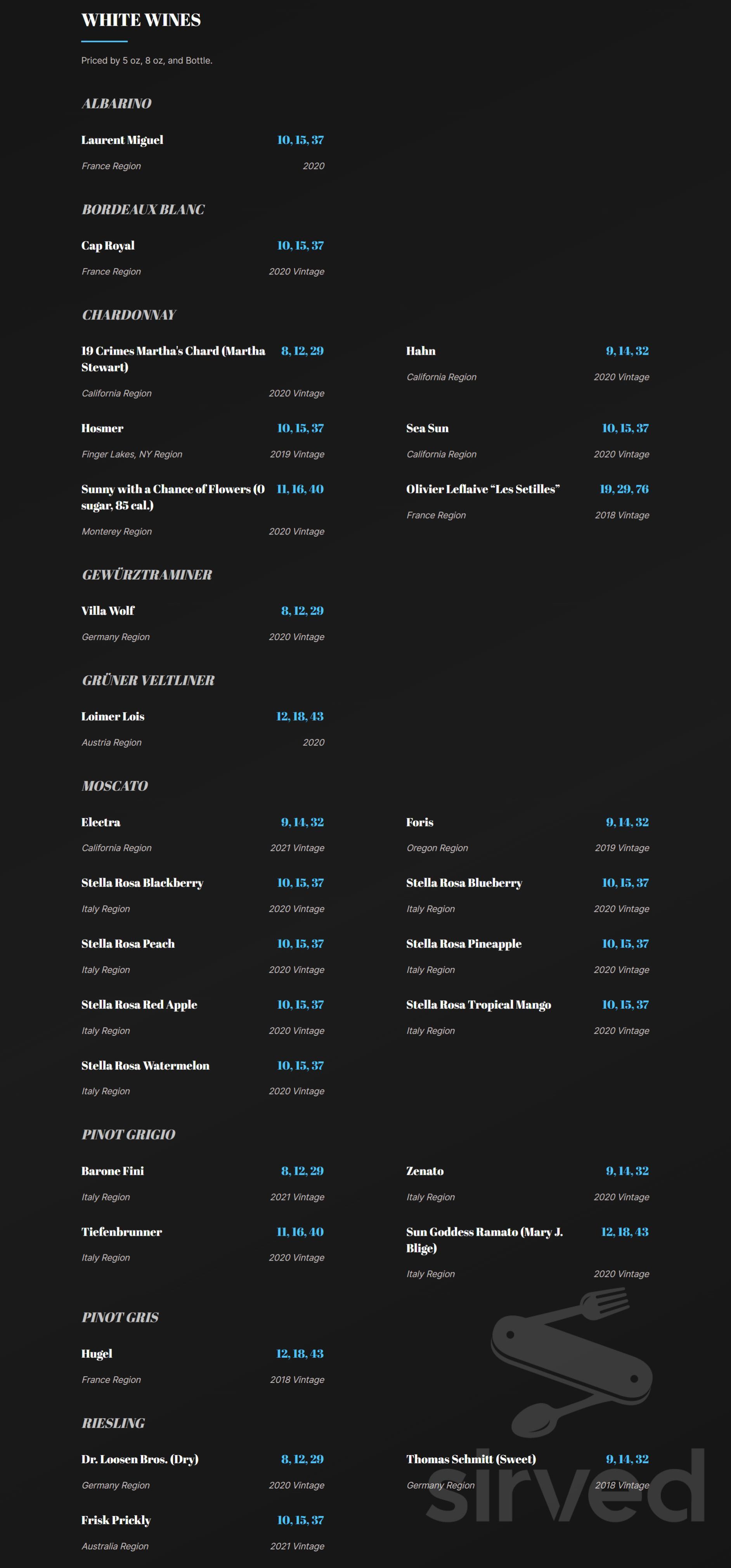 The Shaker and Vine menu in Schenectady, New York, USA