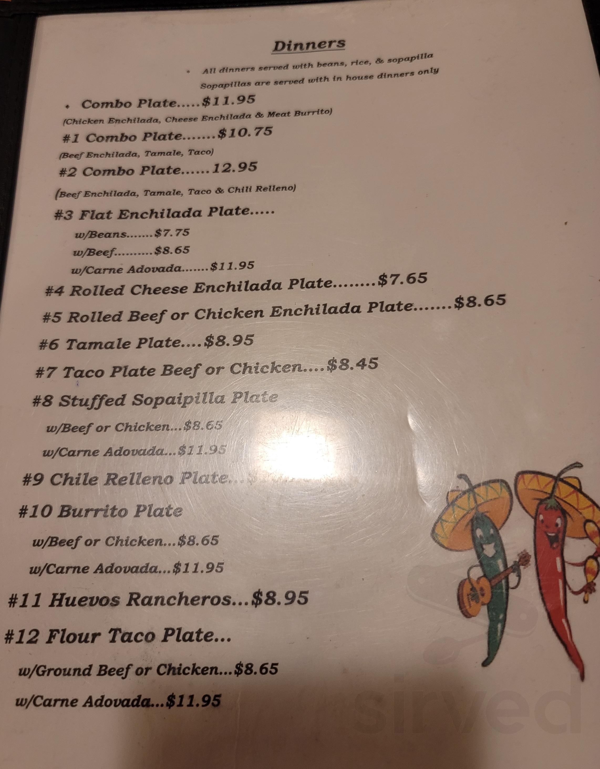 Desert Diamond Restaurant menu in Socorro, New Mexico, USA
