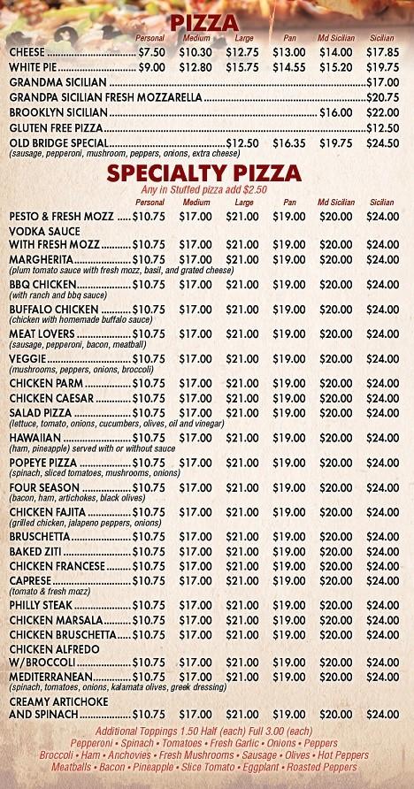 Old Bridge Restaurant & Pizzeria menu in Old Bridge, New Jersey, USA