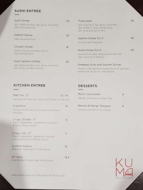 Kuma Sushi & Asian Fusion menu in Wynnewood, Pennsylvania, USA