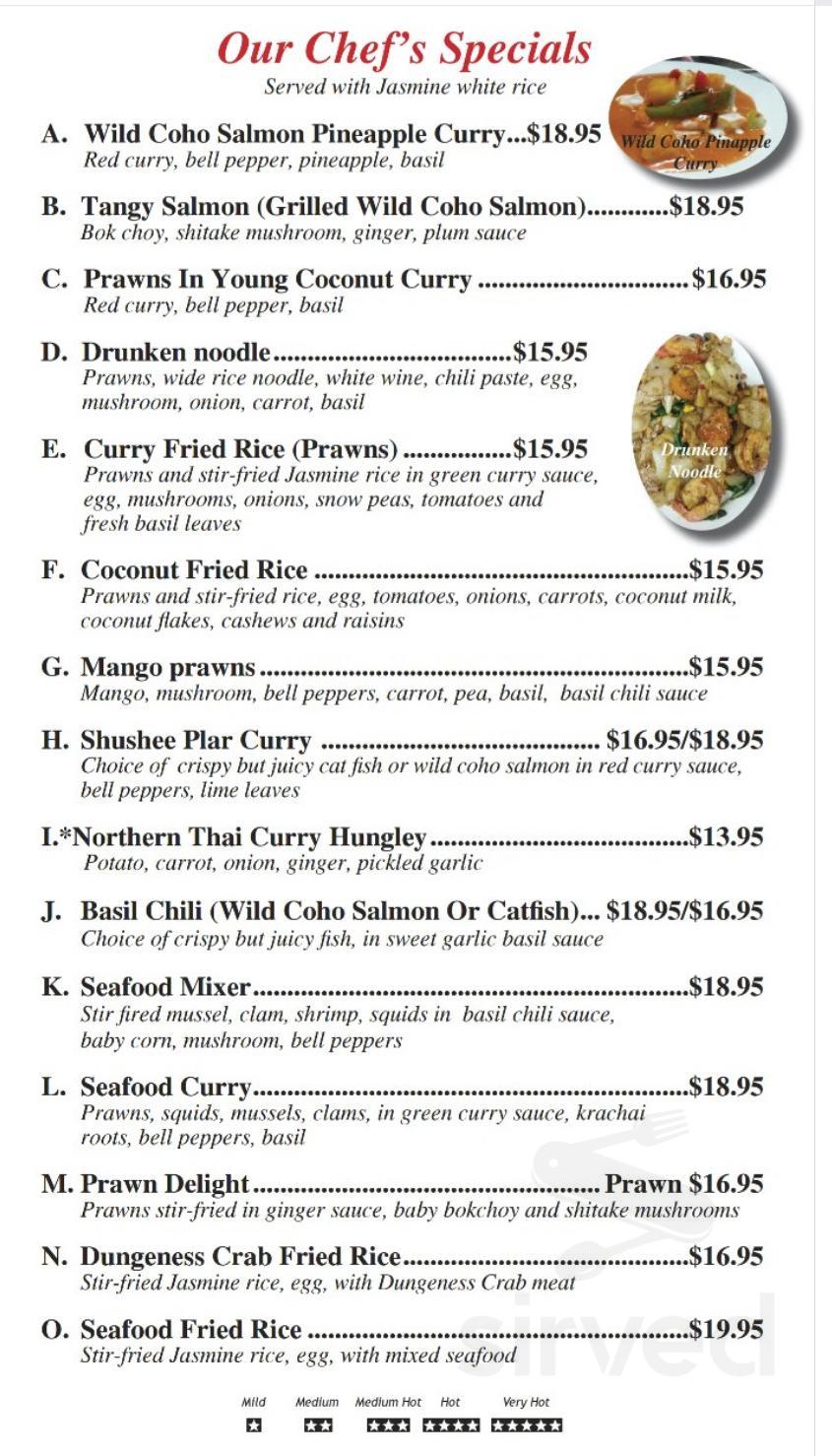 Galare Thai menu in Kingston, Washington, USA