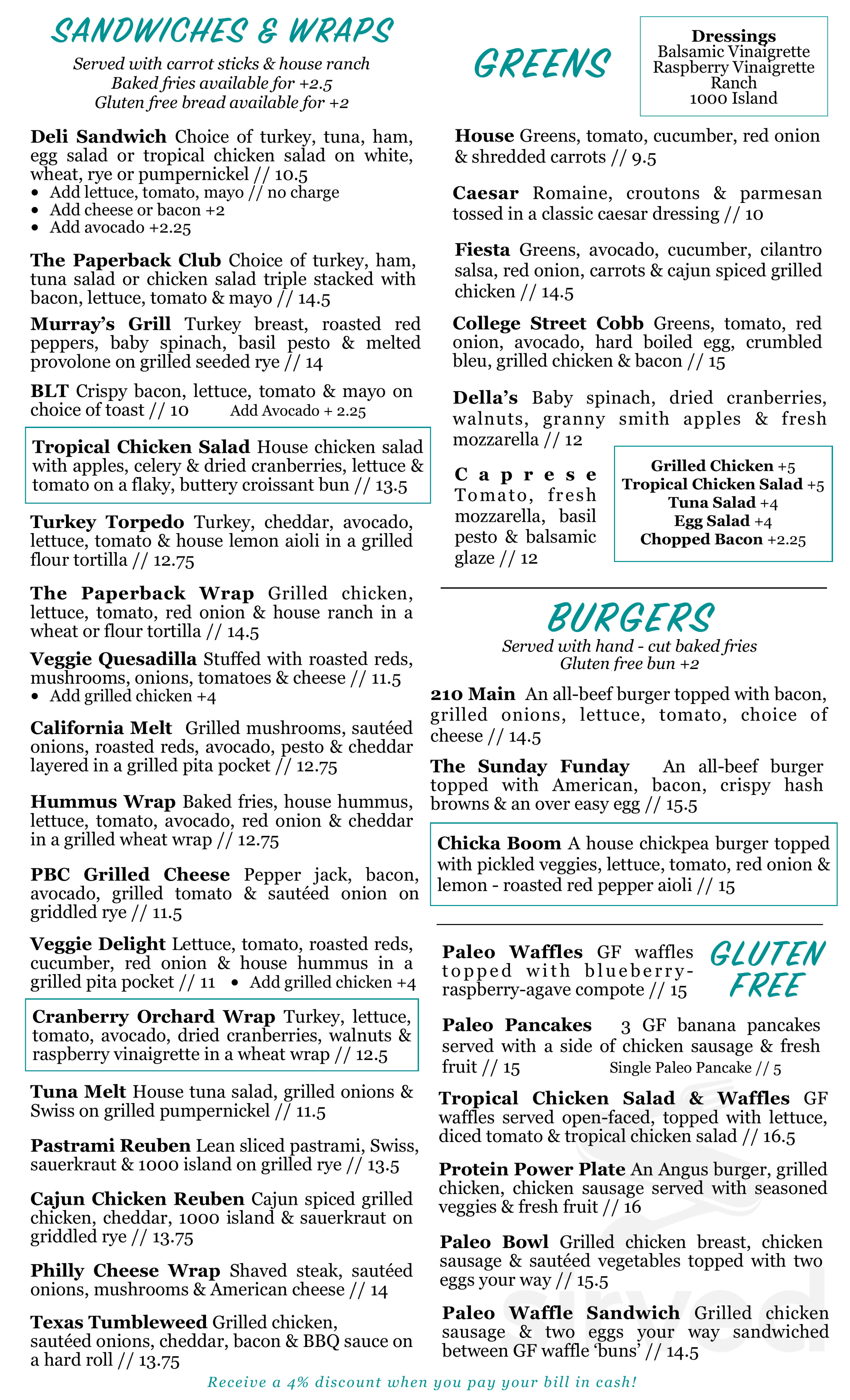 Paperback Cafe menus in Old Saybrook, Connecticut, United States