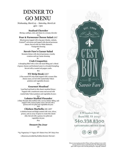 Savoir Fare Catering menu in Round Hill, Virginia, USA