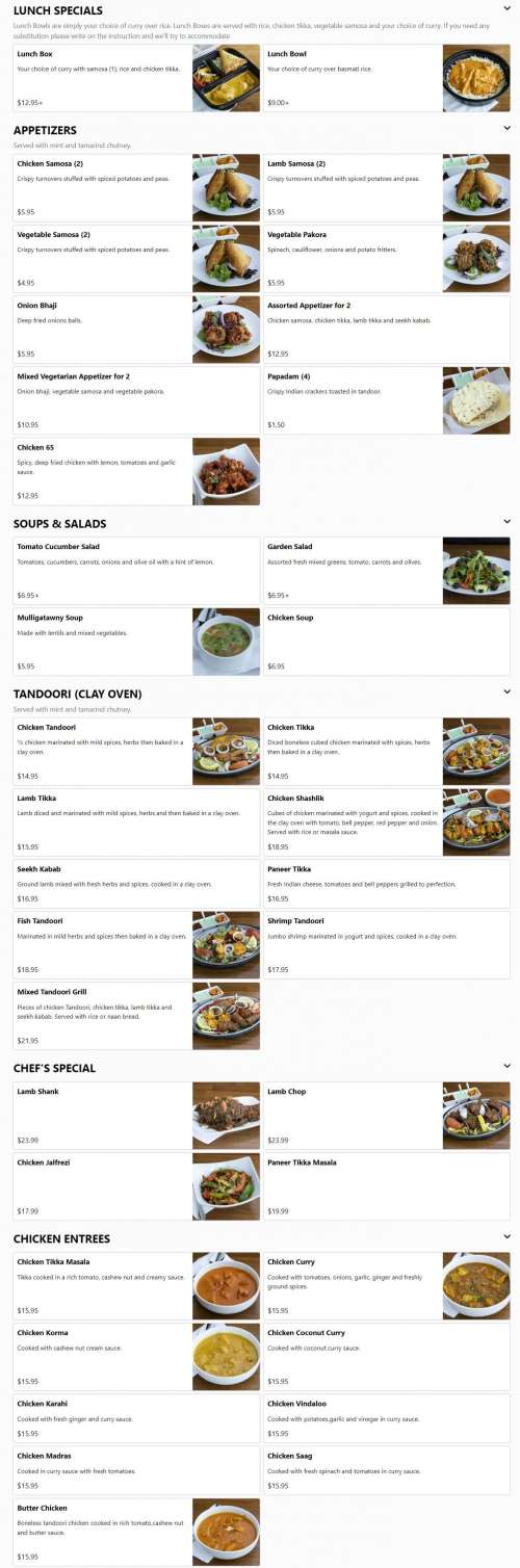 Curry Kingdom menu in West Hollywood, California, USA