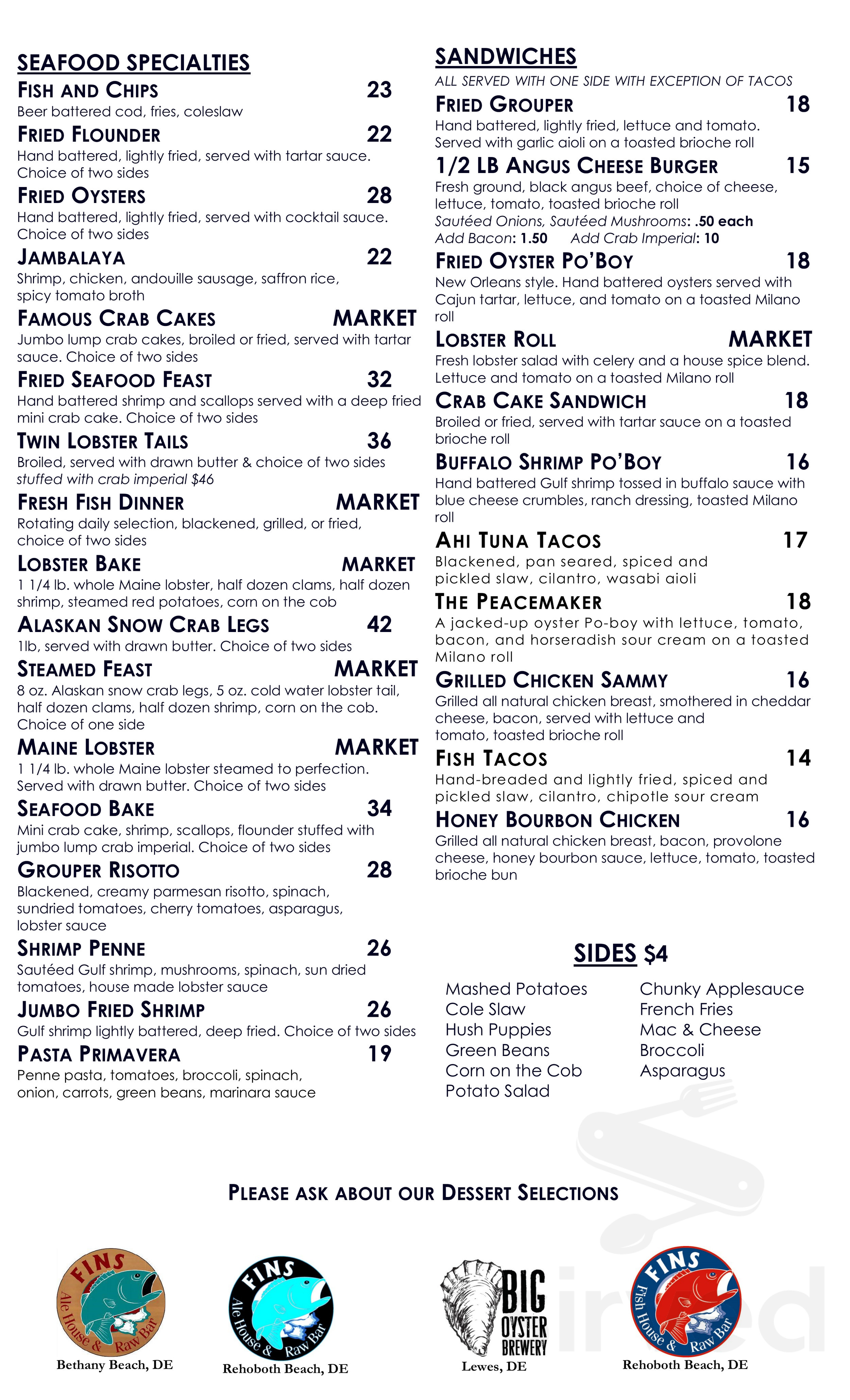 Claws Seafood House menus in Rehoboth Beach, Delaware, United States