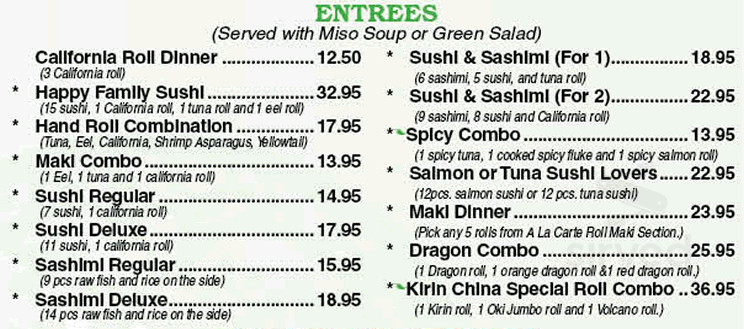 Kirin China Restaurant menu in Lindenhurst, New York, USA