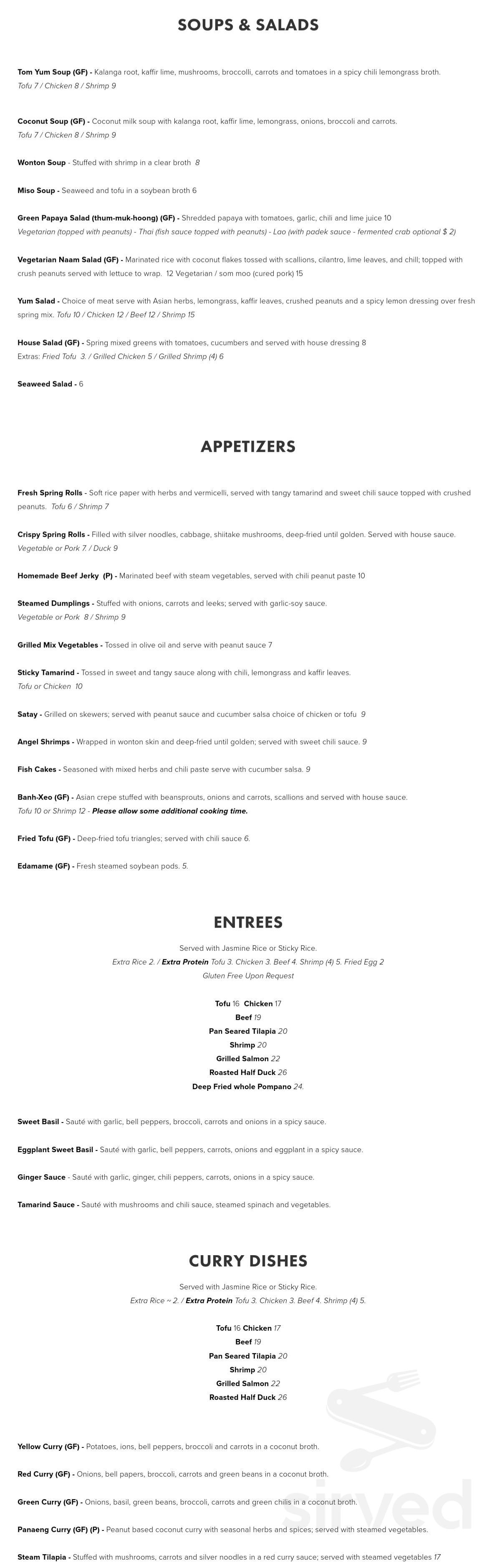 Menu - Philadelphia PA's Vientiane Café | Sirved
