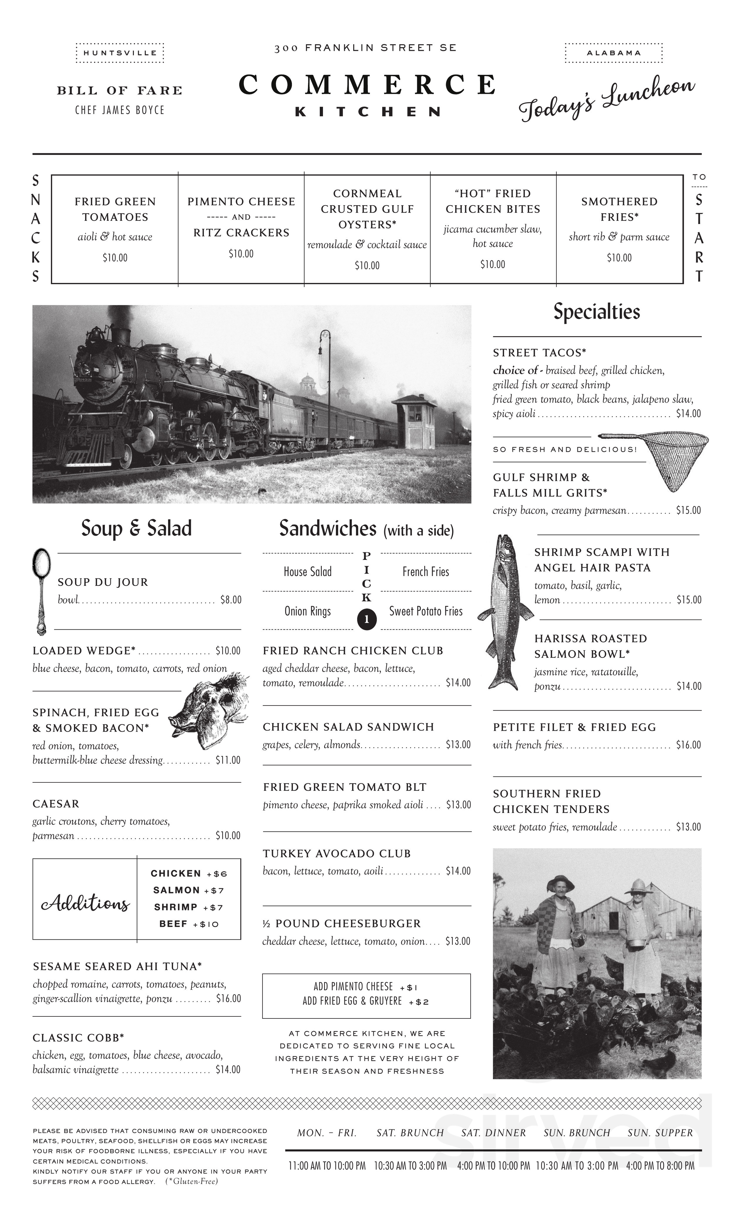 Menu - Huntsville AL's Commerce Kitchen | Sirved