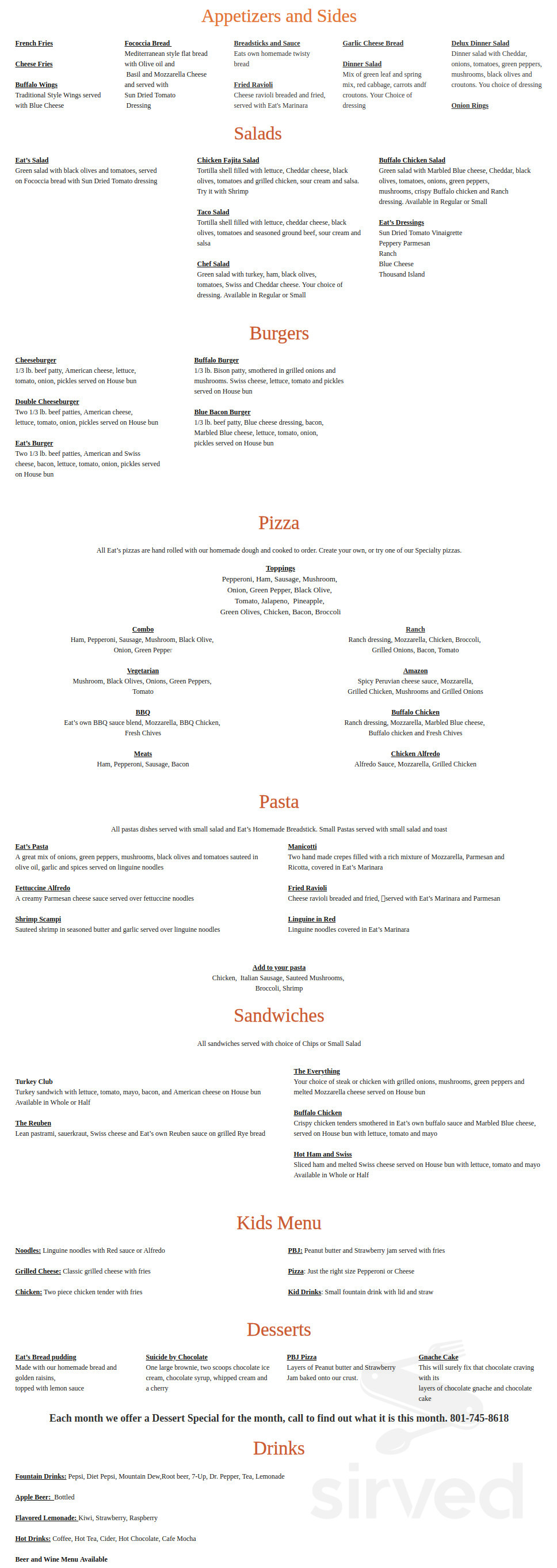 Menu - Eden UT's Eats of Eden | Sirved