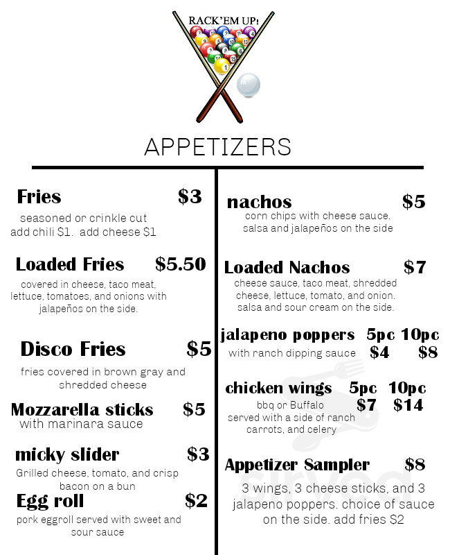 Rackem Sports Bar menu in Saucier, Mississippi, USA