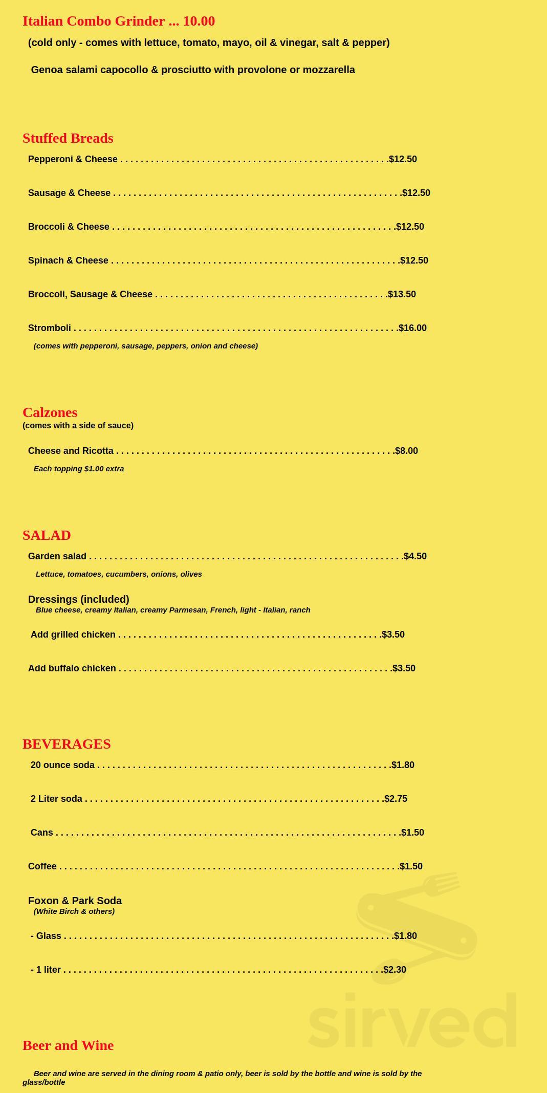Menu - Wolcott CT's Vito's Pizzeria | Sirved