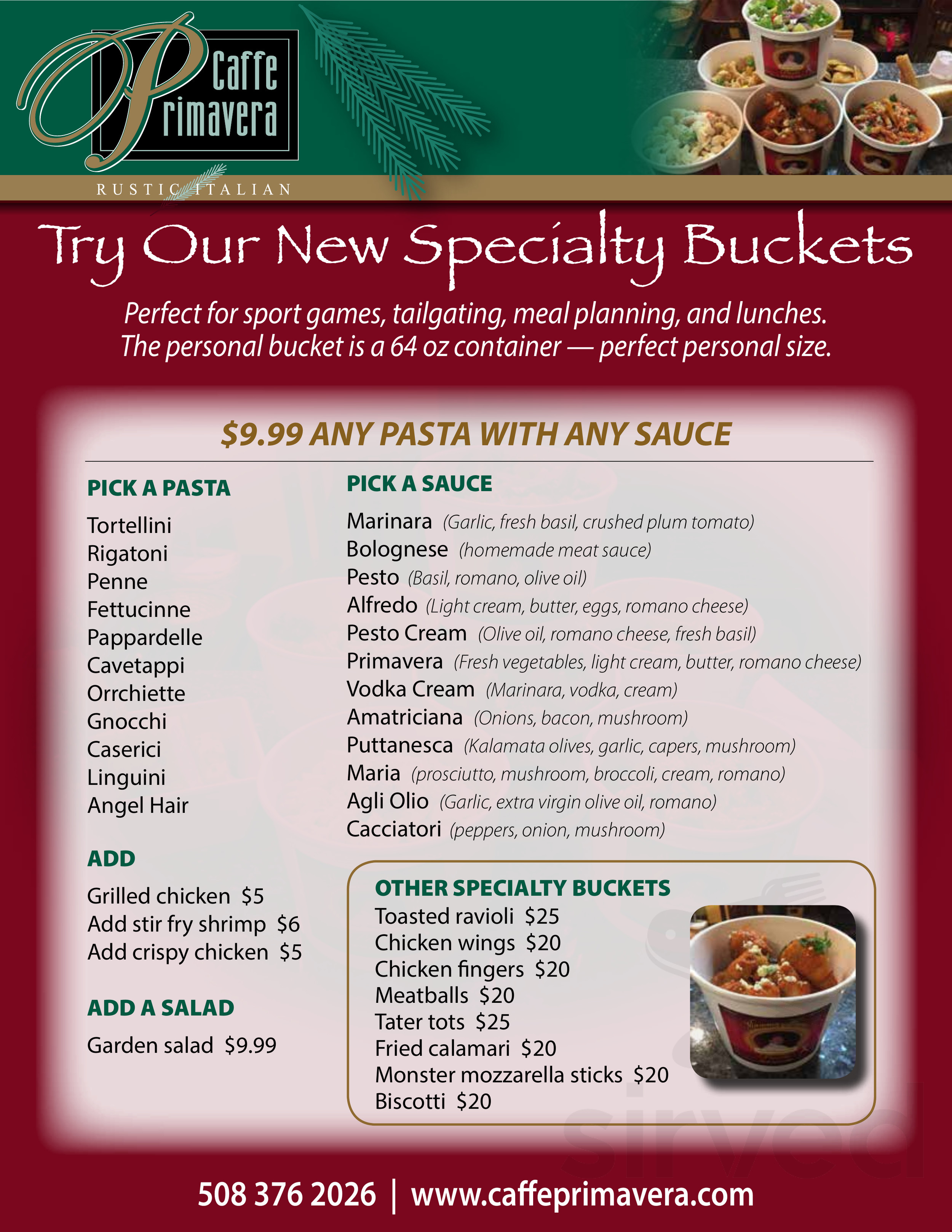 Primavera menus in Millis, Massachusetts, United States