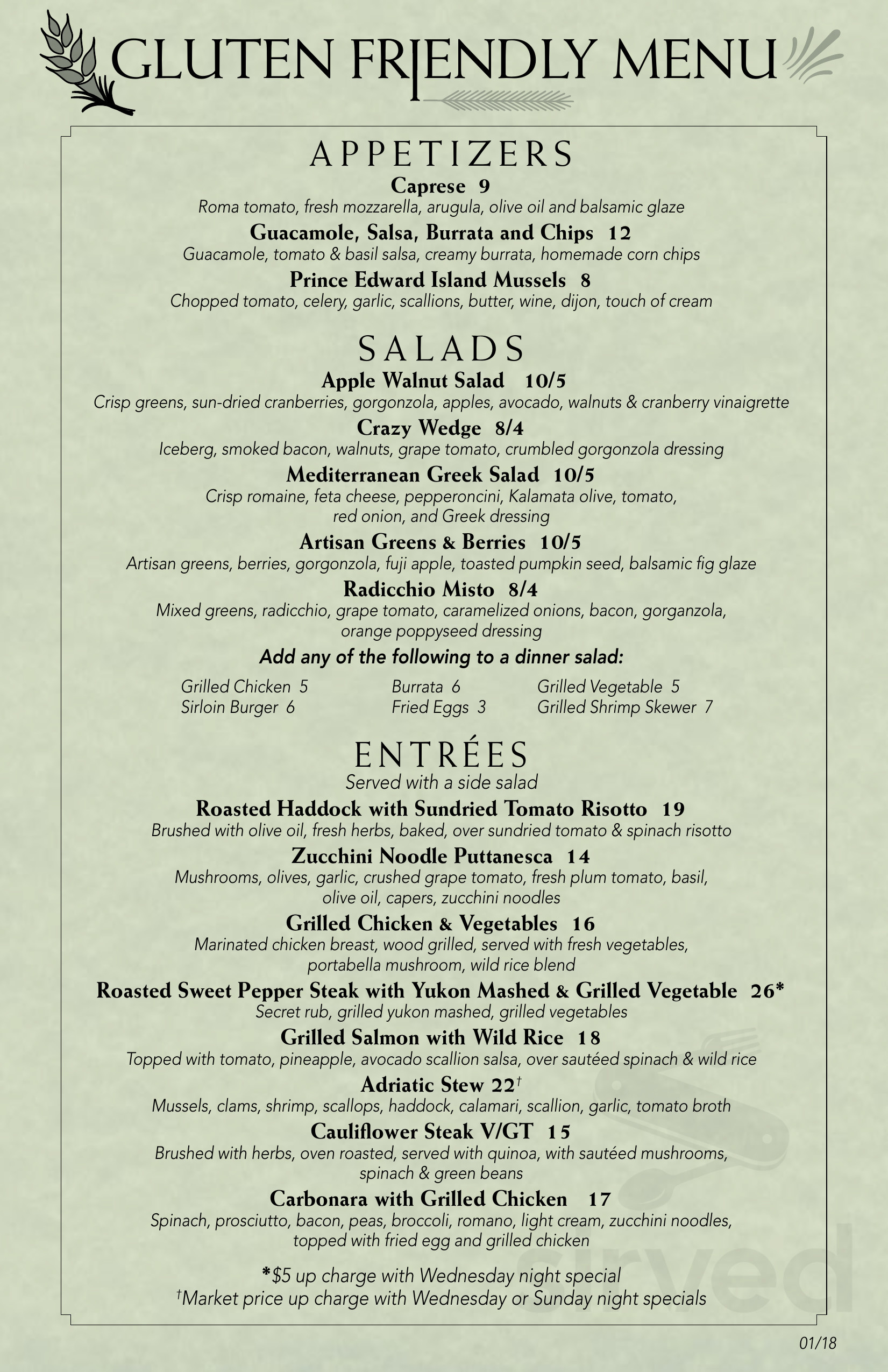 Primavera menu in Millis, Massachusetts, USA