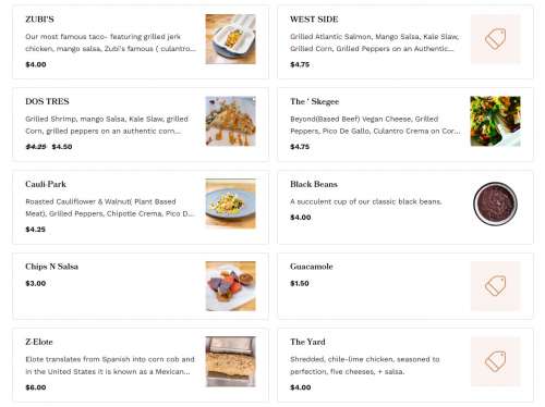 Zubi's Taco Kitchen menu in Atlanta, Georgia, USA