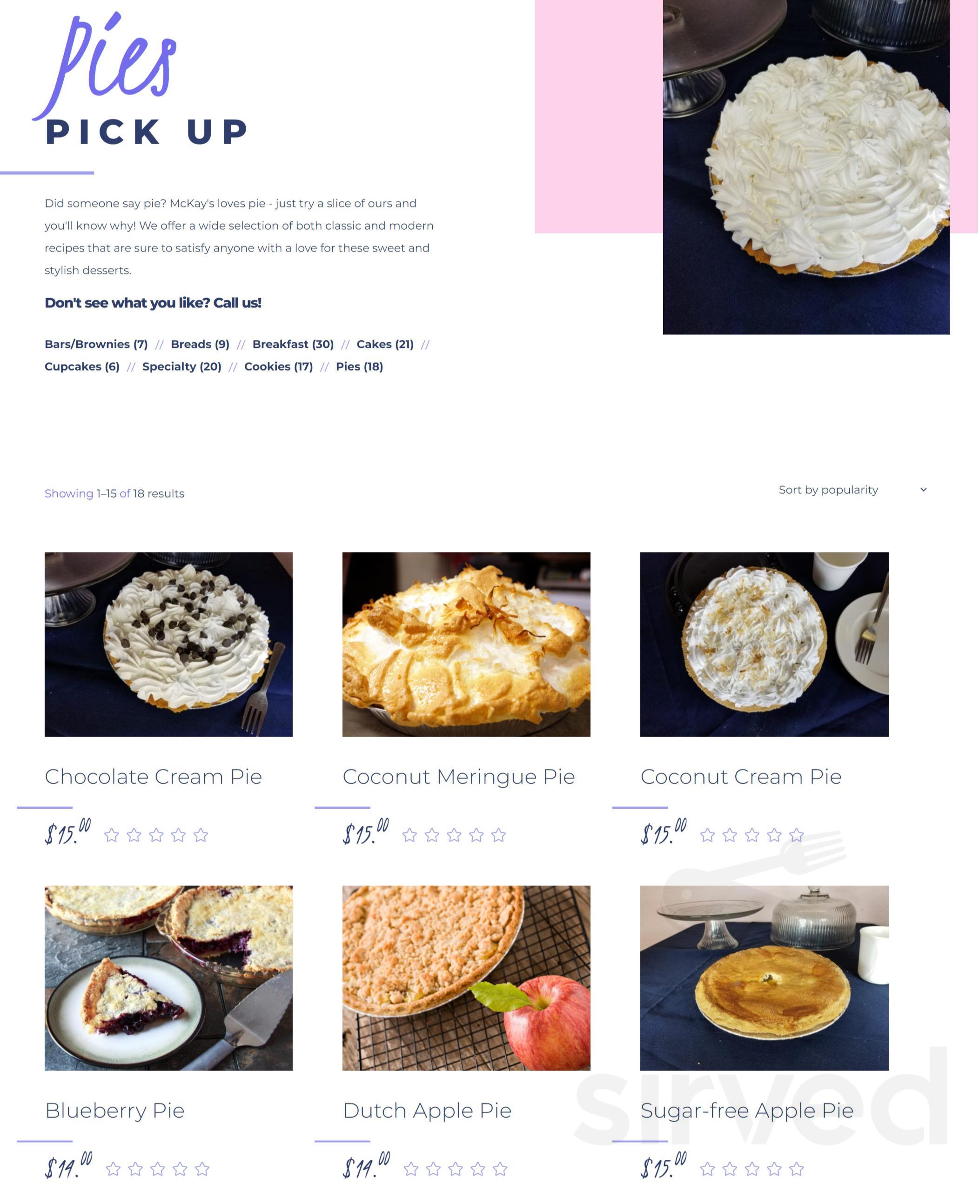 McKay's Bakery menu in Abilene, Texas, USA