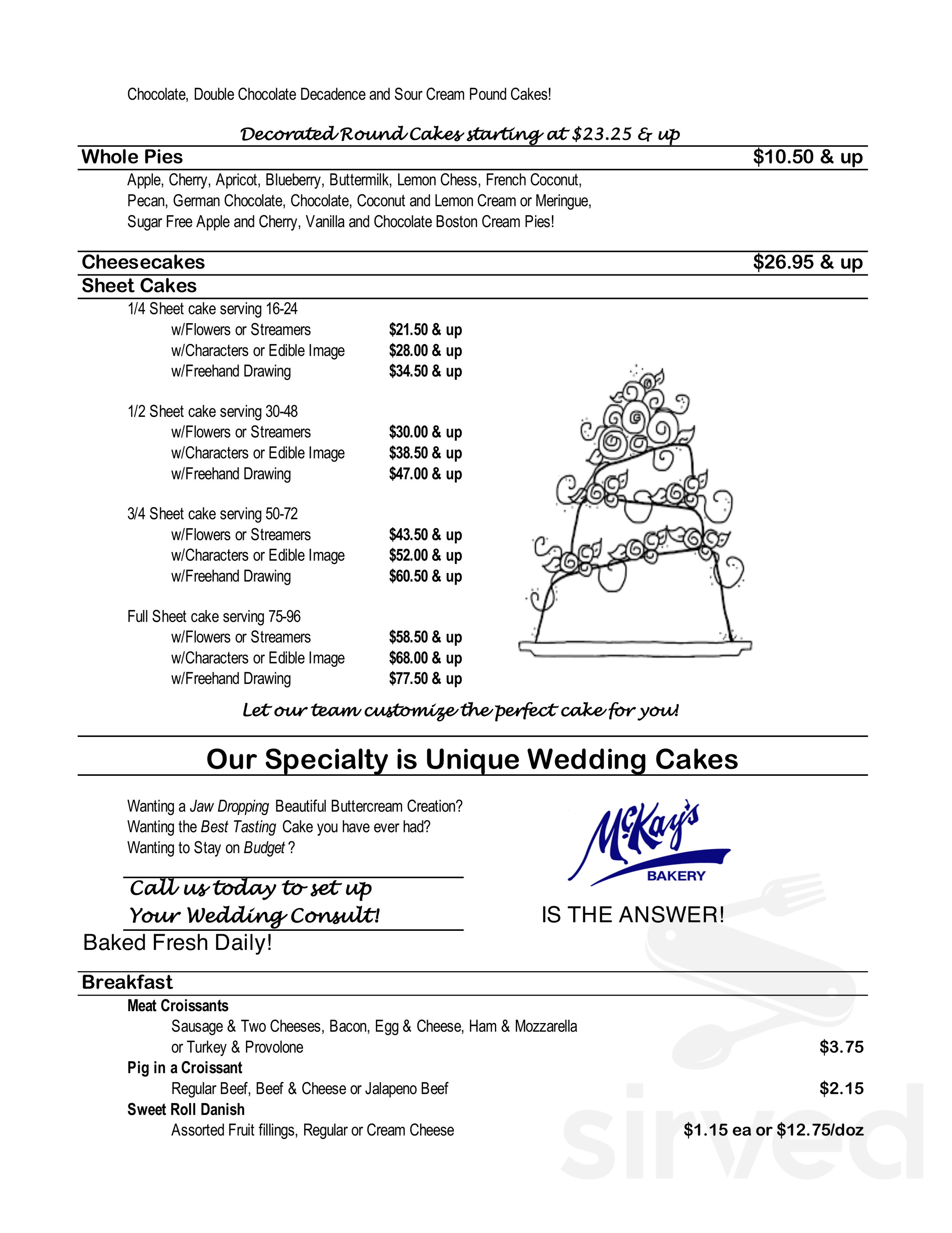 McKay's Bakery menu in Abilene, Texas, USA