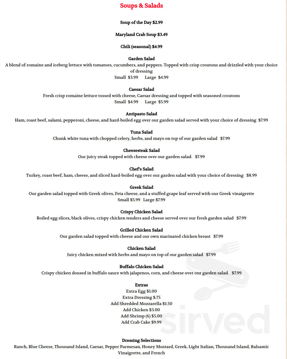 Laurel Pizzeria menu in Laurel, Delaware, USA