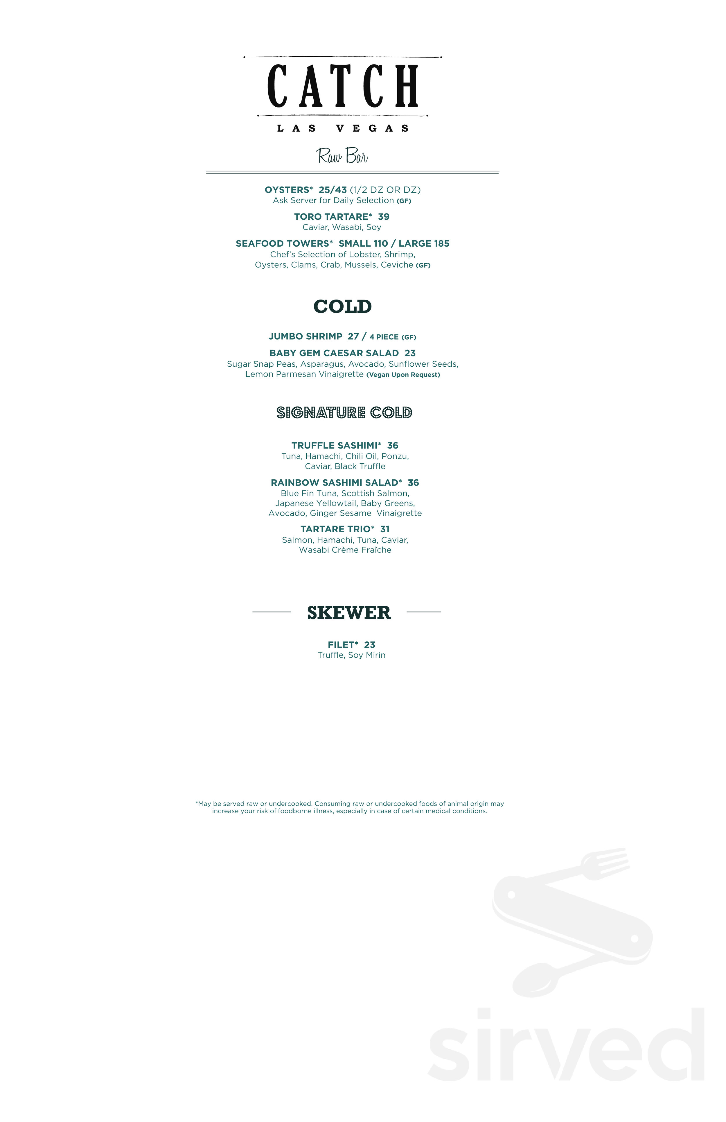 CATCH menu in Las Vegas, Nevada, USA